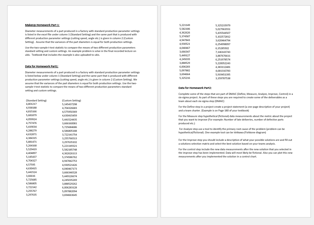 Solved MakeUp Homework Part 1: Diameter measurements of a | Chegg.com