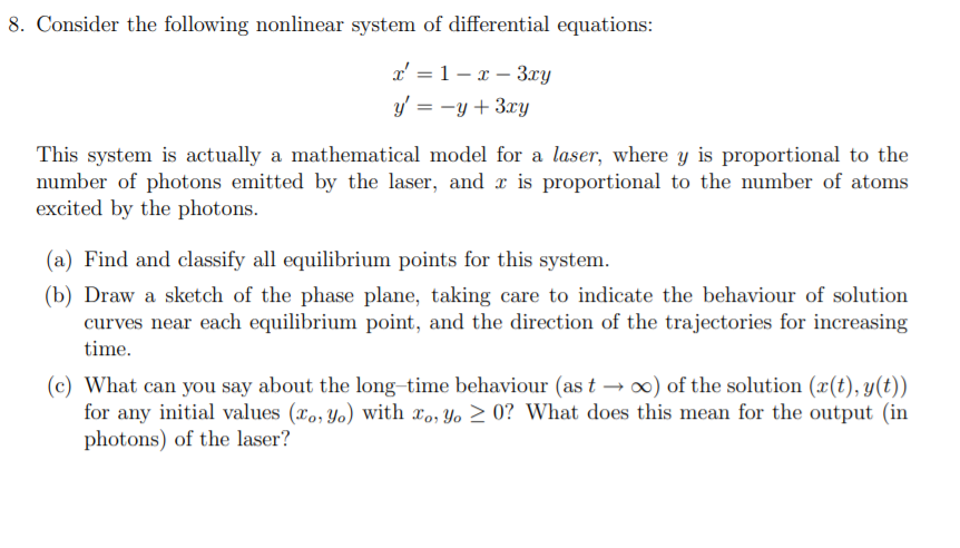 8. Consider the following nonlinear system of | Chegg.com