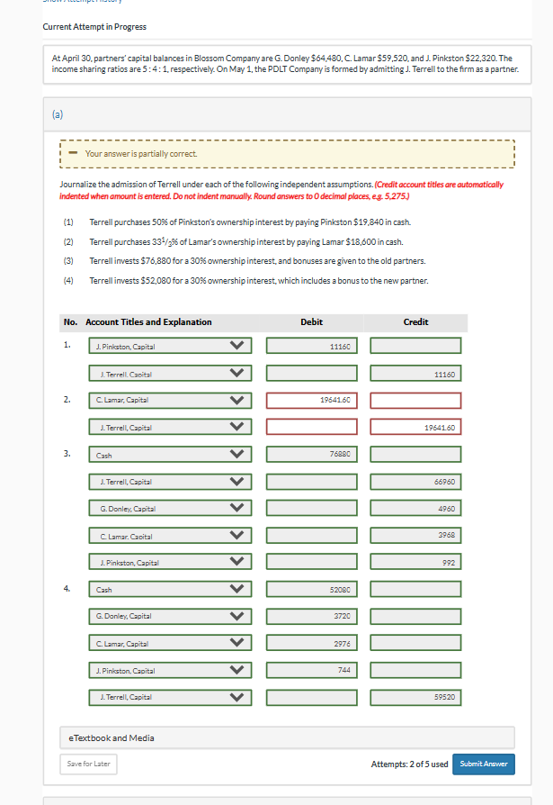 Solved At April 30, partners' capital balances in Blossom | Chegg.com
