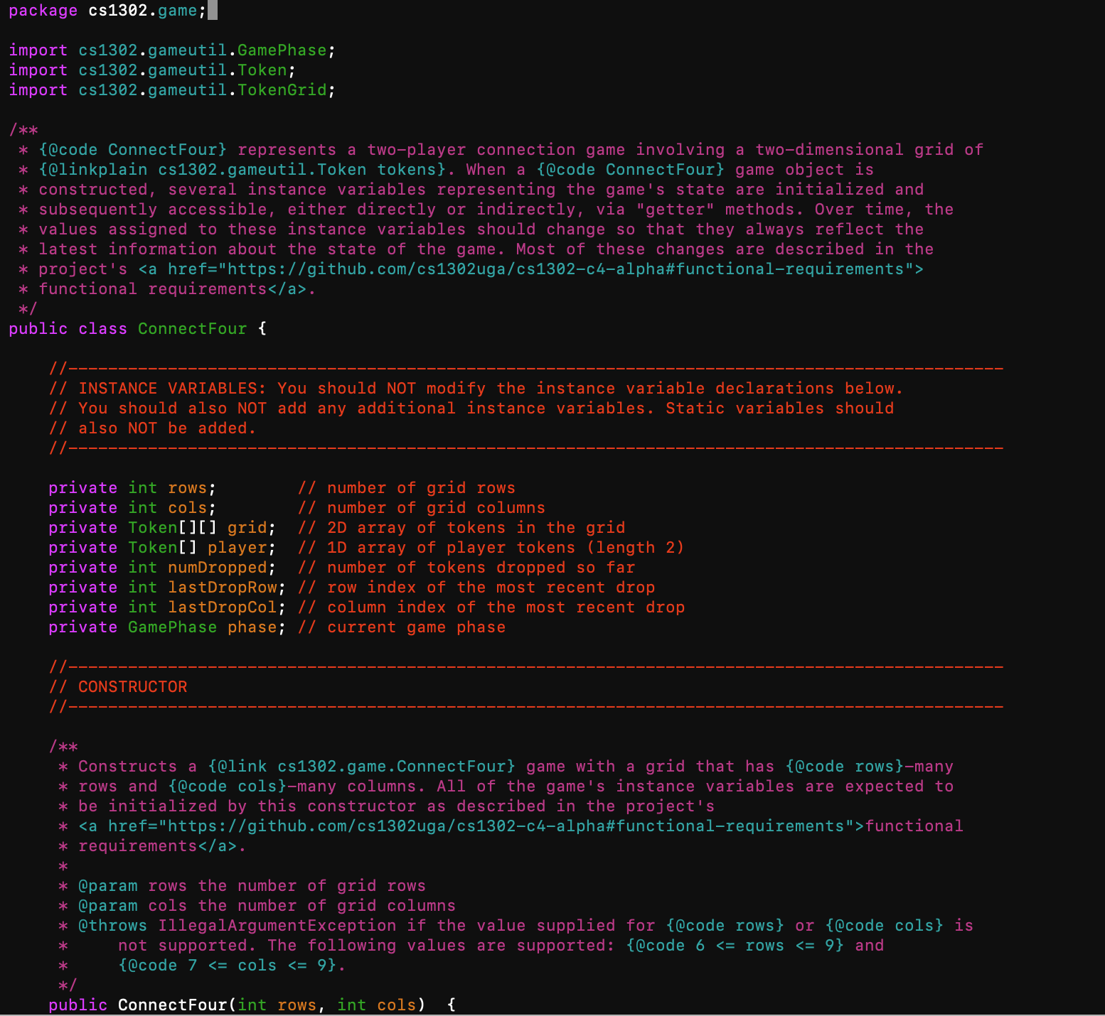 Implement the ConnectFour(int, ﻿int) ﻿constructor, | Chegg.com