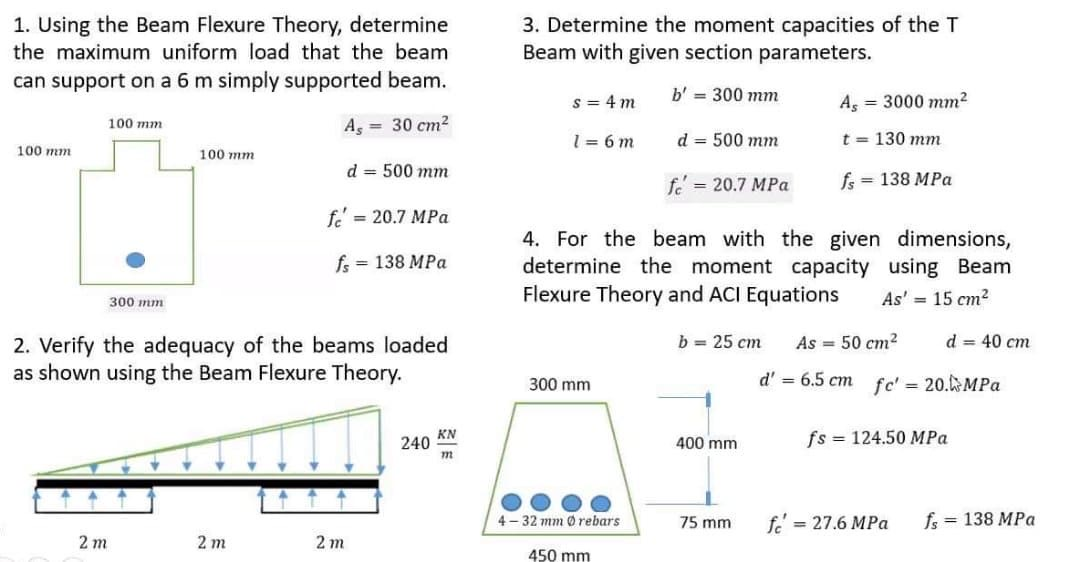 Solved 1. Using the Beam Flexure Theory, determine the | Chegg.com