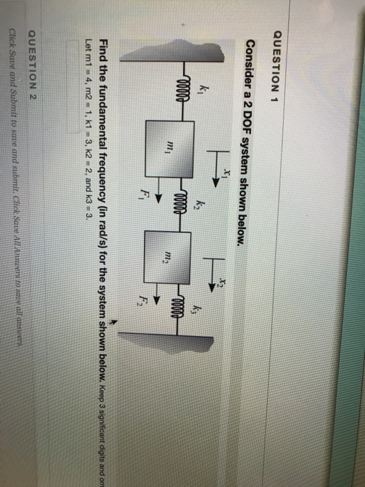 Solved QUESTION 1 Consider a 2 DOF system shown below. ki 2 | Chegg.com