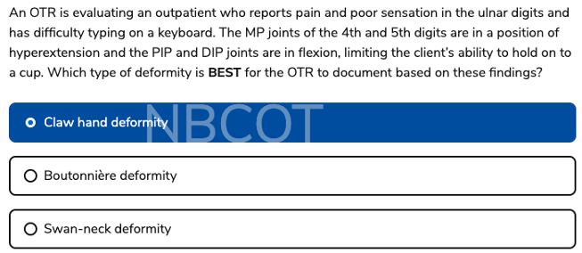 Solved An OTR is evaluating an outpatient who reports pain | Chegg.com