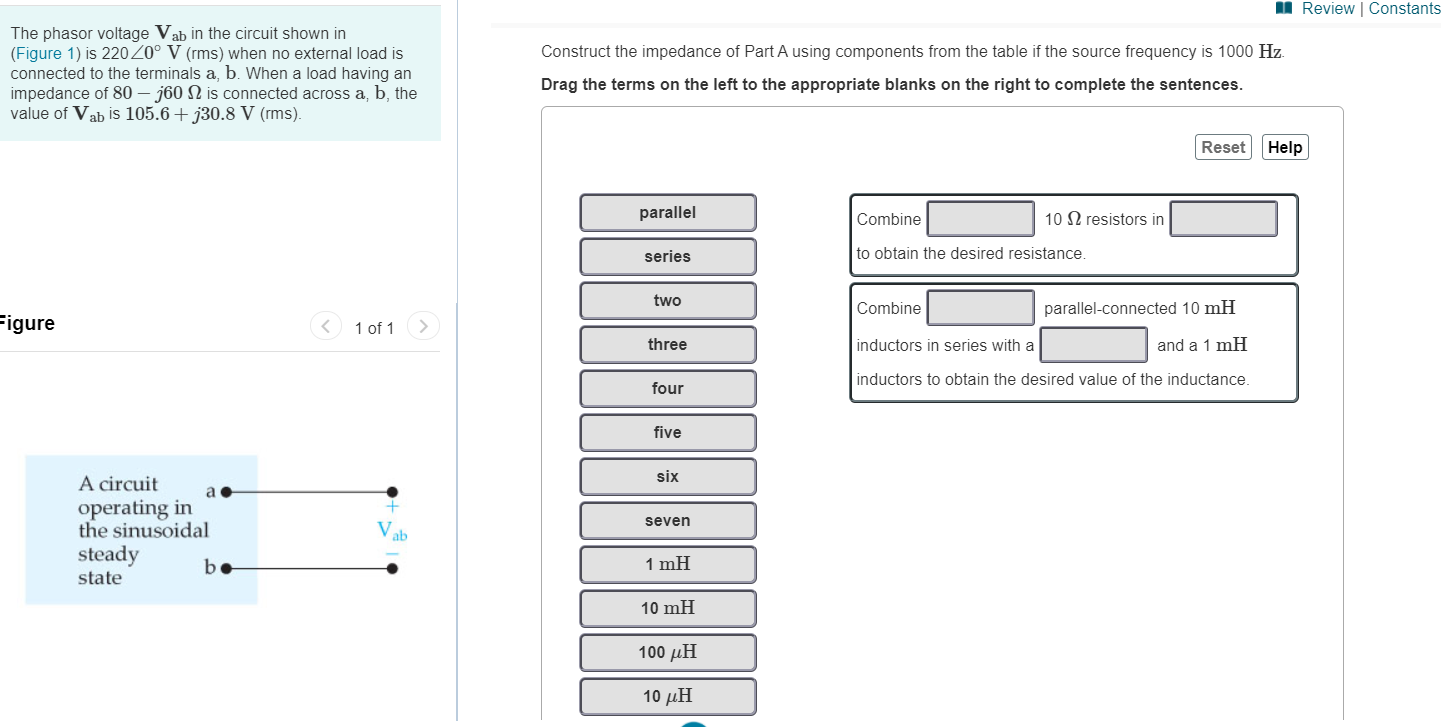Solved Problem 10.42 1 of 4 A Review Constants The phasor | Chegg.com