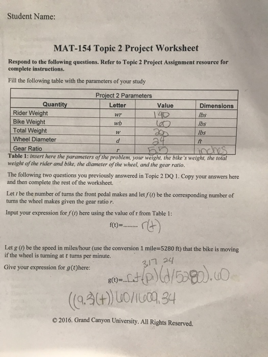 Solved Student Name: MAT-154 Topic 2 Project Worksheet | Chegg.com