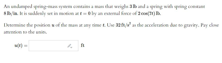 Solved An undamped spring-mass system contains a mass that | Chegg.com