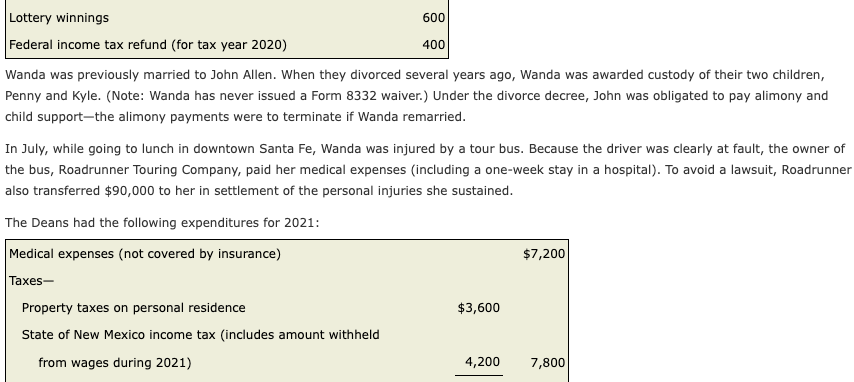 Note: This problem is for the 2021 tax year. Lance H. | Chegg.com