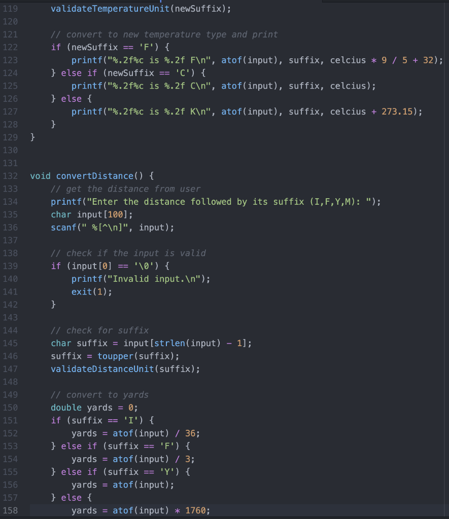 Solved \} // get the new distance type printf("Enter the new | Chegg.com