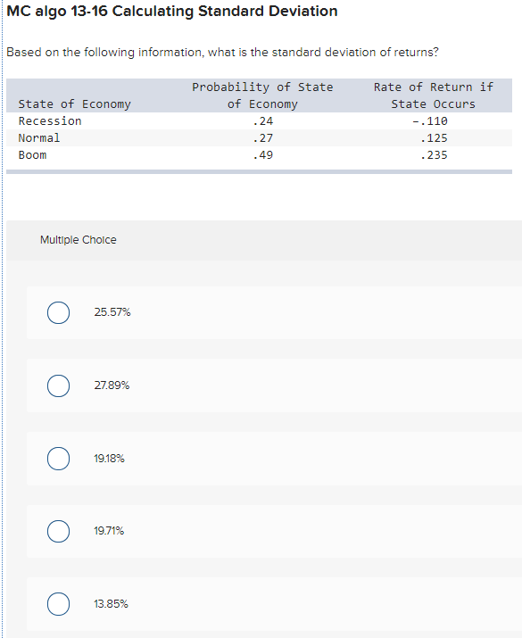 Solved MC algo 13-16 Calculating Standard Deviation Based on | Chegg.com