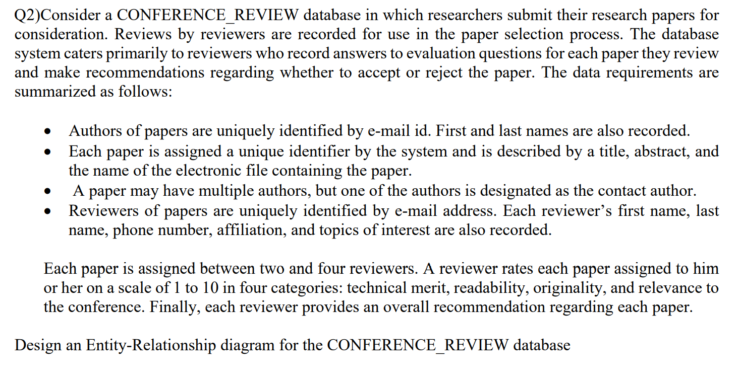 Solved Q2)Consider a CONFERENCE_REVIEW database in which | Chegg.com