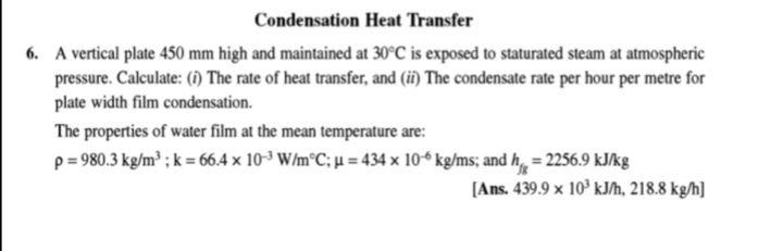 Solved Condensation Heat Transfer 6. A vertical plate 450 mm | Chegg.com