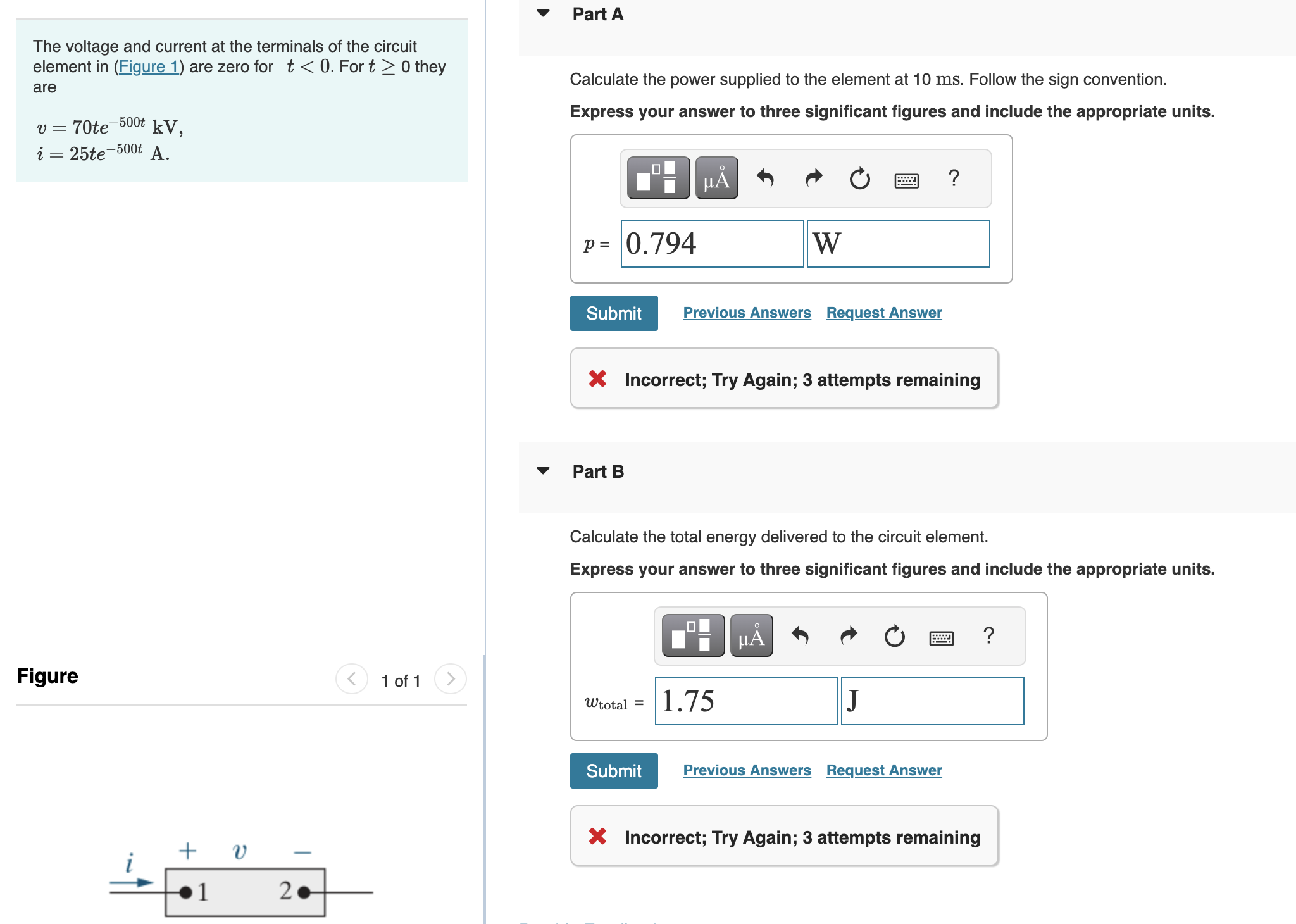 Solved The voltage and current at the terminals of the | Chegg.com