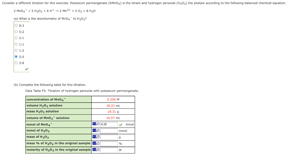 Solved 2MnO4−+5H2O2+6H+→2Mn2++5O2+8H2O (a) What is the | Chegg.com
