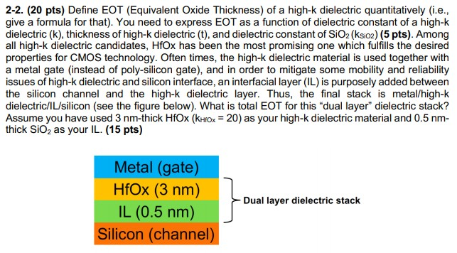 Solved 2-2. (20 pts) Define EOT (Equivalent Oxide Thickness) | Chegg.com