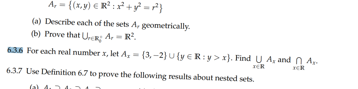 Solved Ar={(x,y)∈R2:x2+y2=r2} (a) Describe each of the sets | Chegg.com
