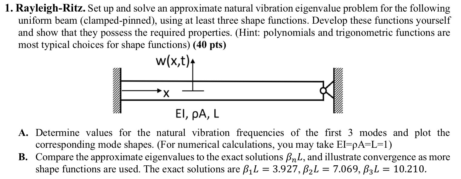 Rayleigh-Ritz. Set up and solve an approximate | Chegg.com