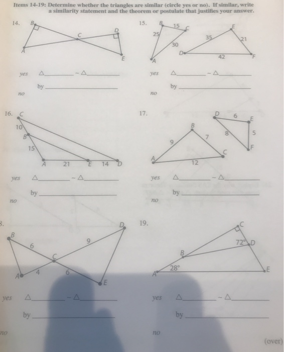 Solved determine whether triangles are similar (circle yes | Chegg.com