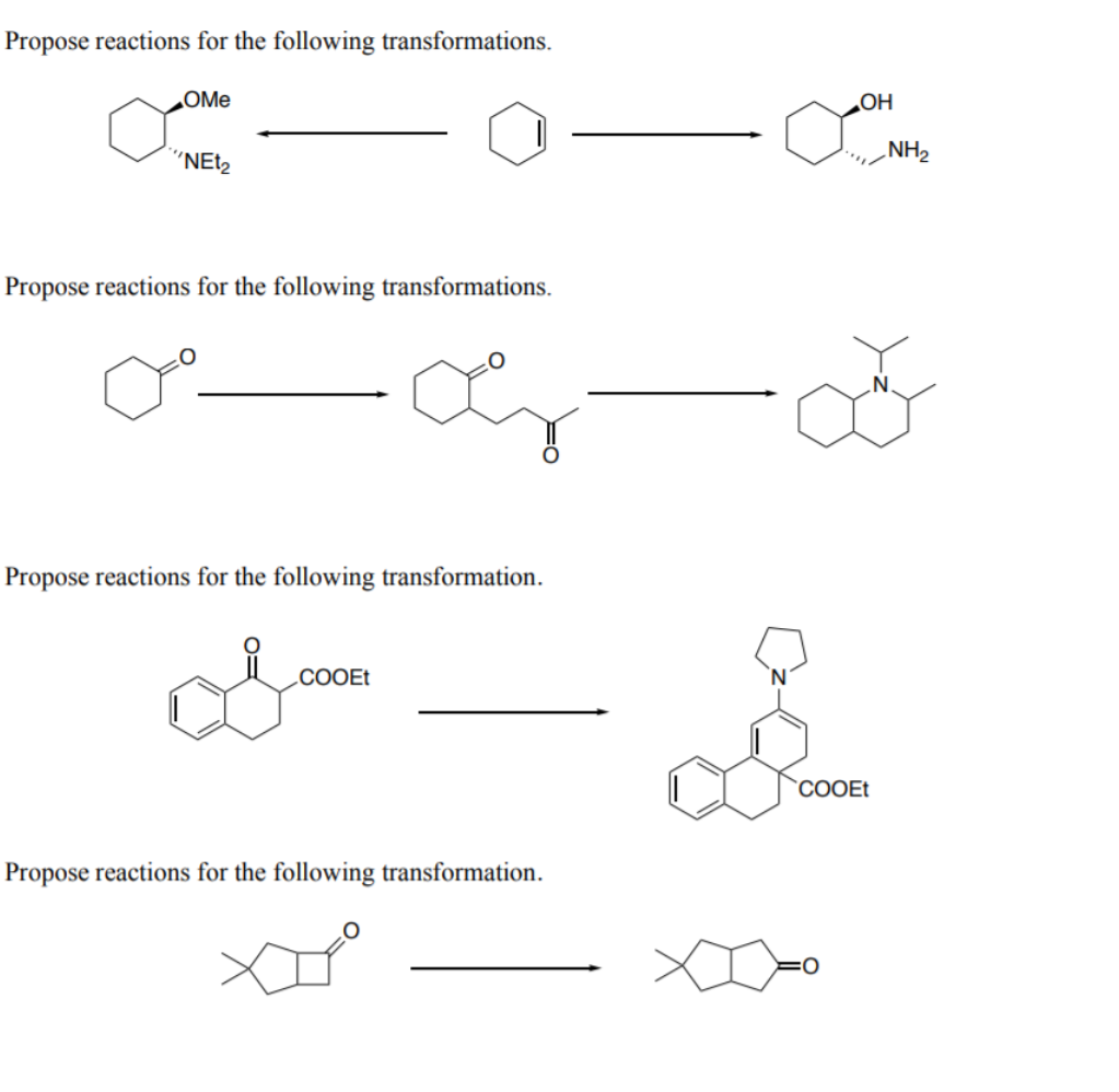Solved Propose reactions for the following transformations. | Chegg.com