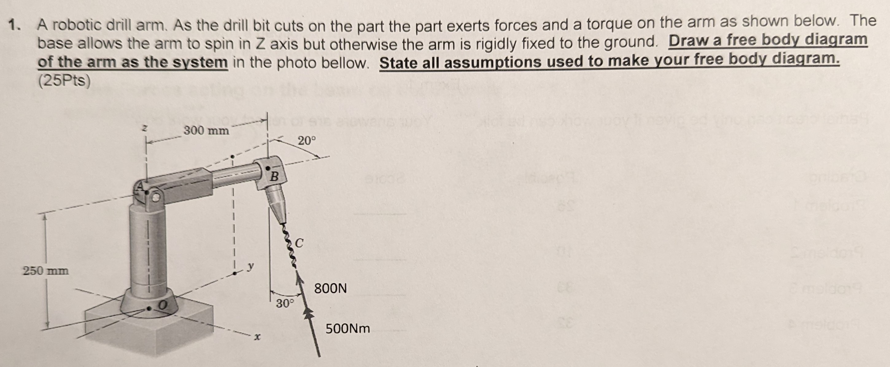 Solved 1. A robotic drill arm. As the drill bit cuts on the | Chegg.com