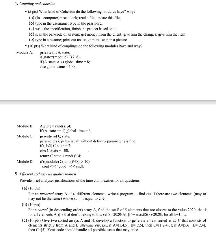 4. Coupling and cohesion - (5 pts) What kind of | Chegg.com