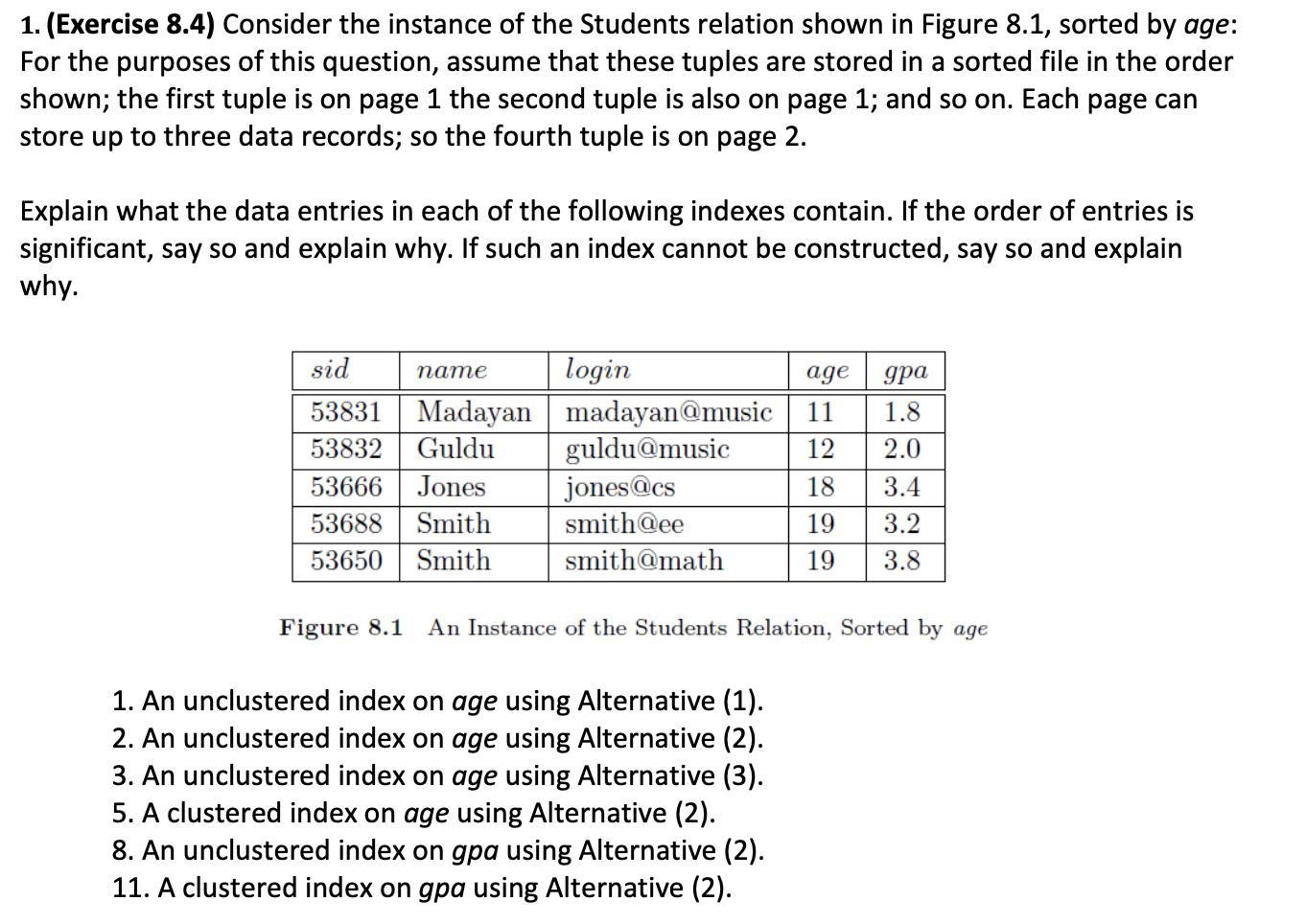 Solved 1. (Exercise 8.4) Consider the instance of the | Chegg.com