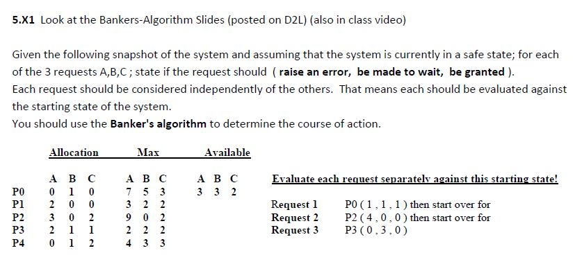 Solved 5X1 Look at the Bankers-Algorithm slides (posted on | Chegg.com