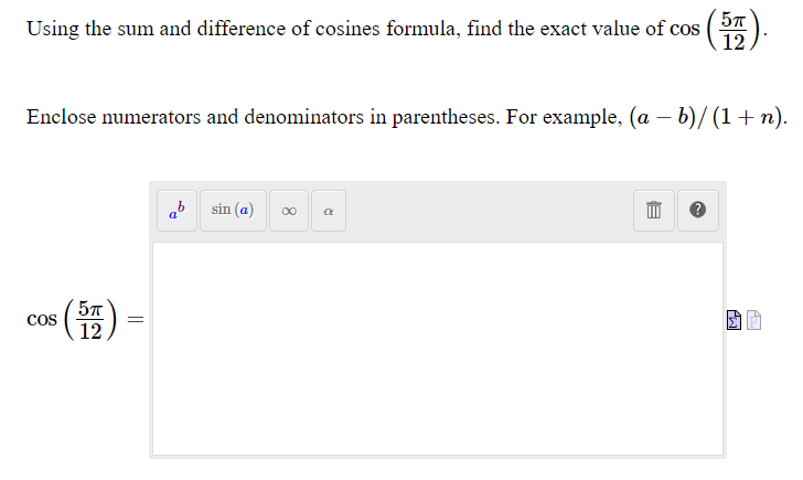 Solved Using the sum and difference of cosines formula, find | Chegg.com