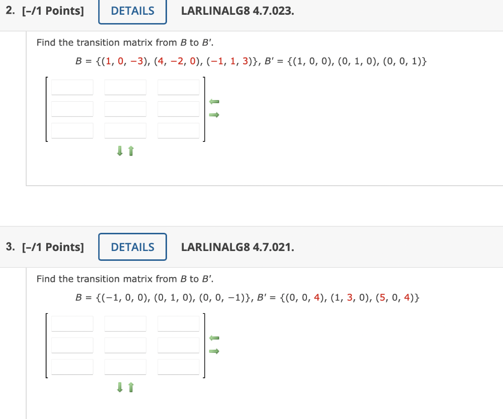 Find the transition matrix from B to B′. | Chegg.com