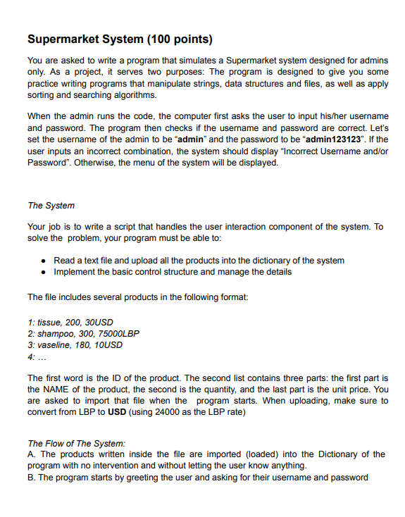 Solved Supermarket System (100 points) You are asked to | Chegg.com