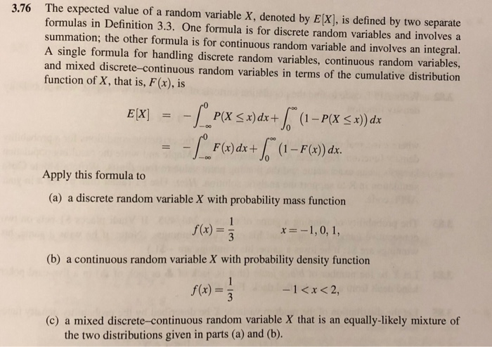 Solved The expected value of a random variable X, denoted by | Chegg.com