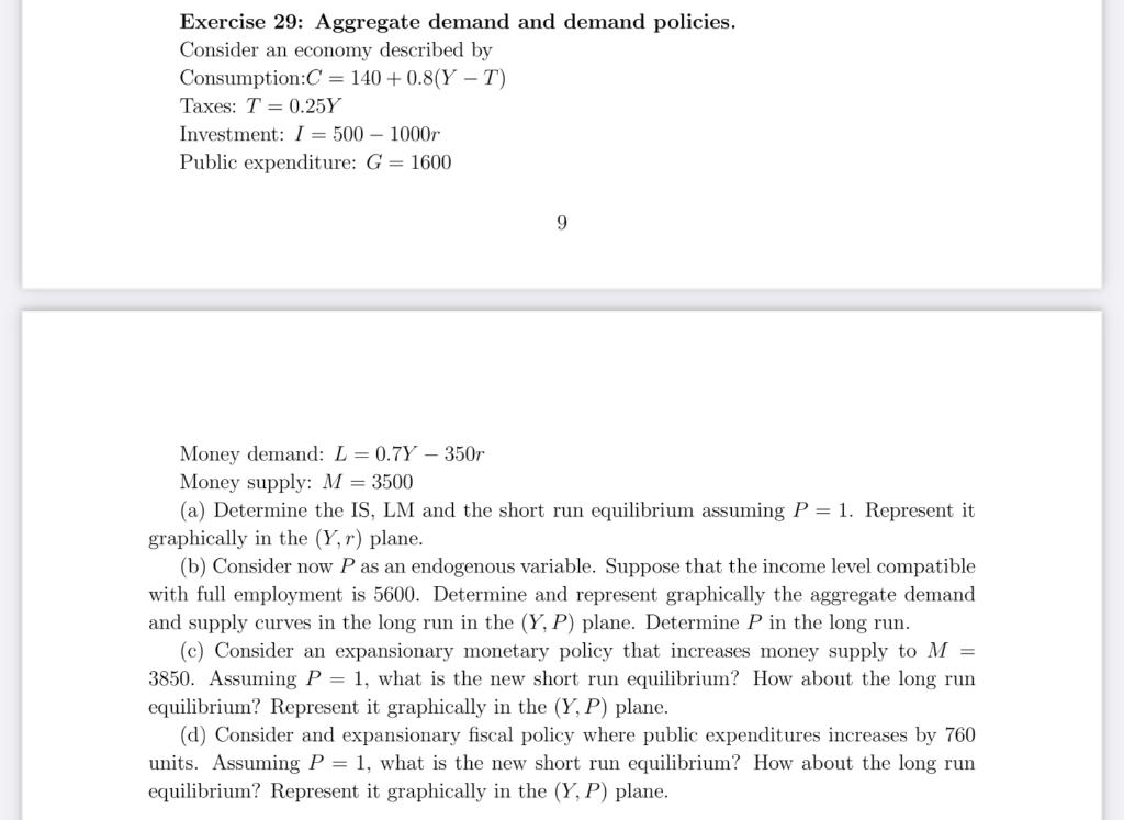 Solved Exercise 29: Aggregate demand and demand policies. | Chegg.com