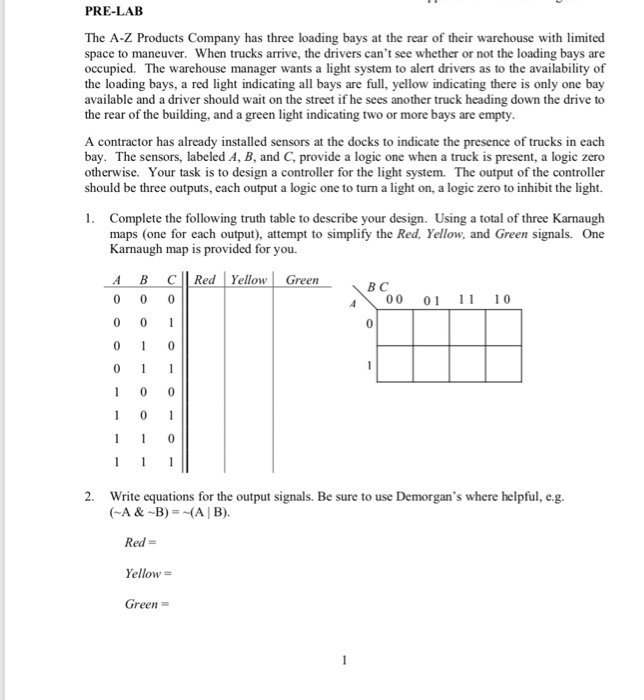Solved PRE-LAB The A-Z Products Company has three loading | Chegg.com
