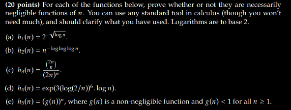 Solved (20 points) For each of the functions below, prove | Chegg.com