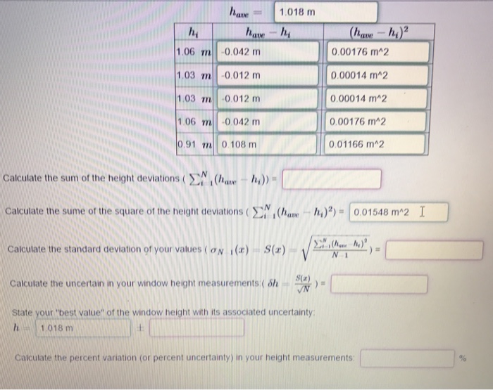 Solved Calculate the sum of the height deviations | Chegg.com