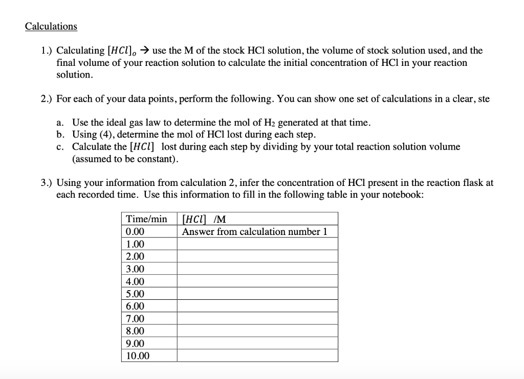 Solved Calculating [𝐻𝐶𝑙]𝑜 → use the M of the stock HCl | Chegg.com