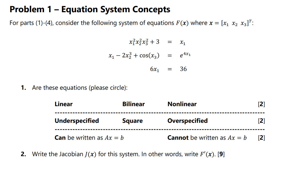 Solved Problem 1 - Equation System Concepts For parts | Chegg.com