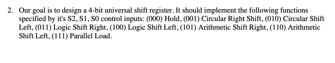 2. Our goal is to design a 4-bit universal shift | Chegg.com