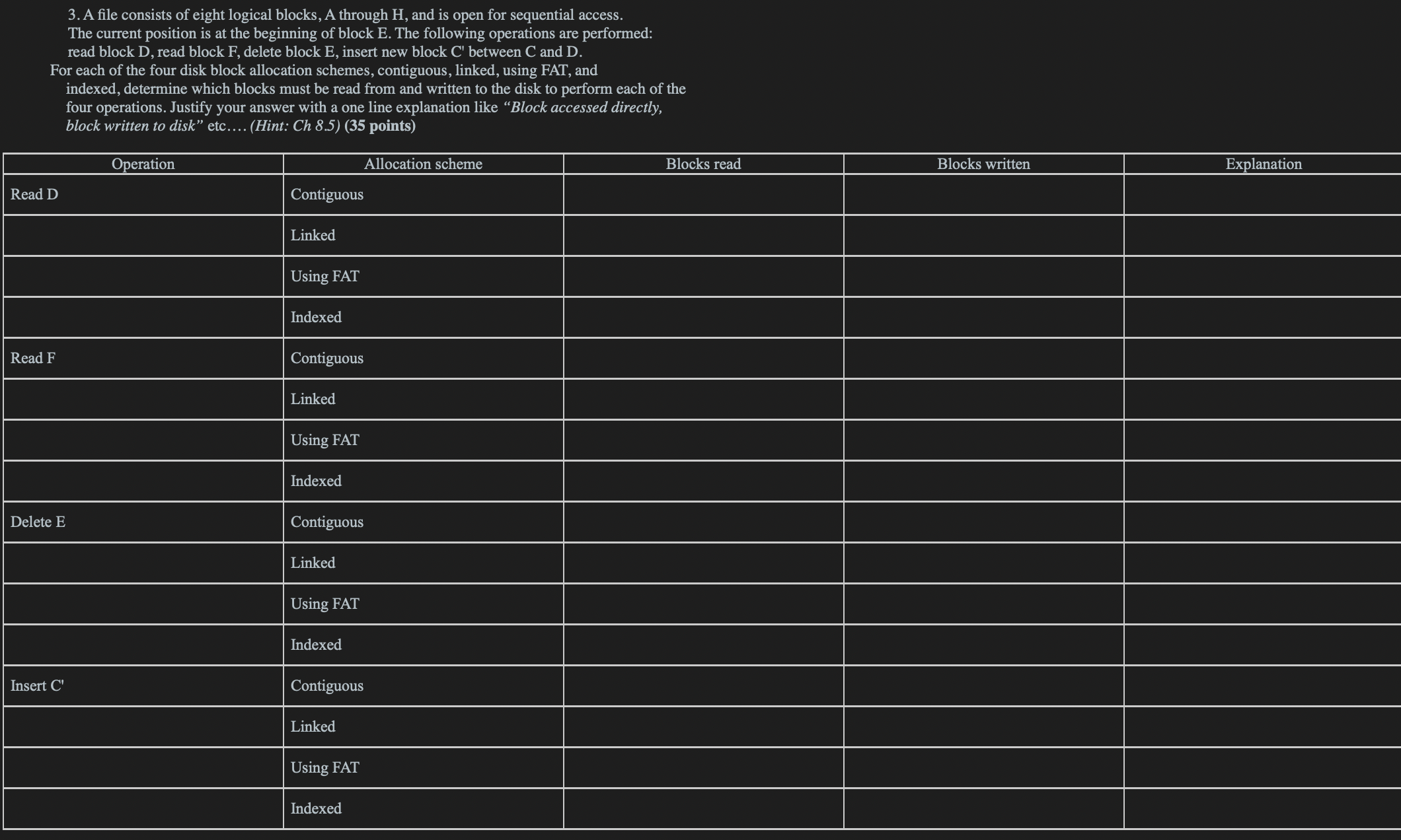 Solved 3. A file consists of eight logical blocks, A through | Chegg.com