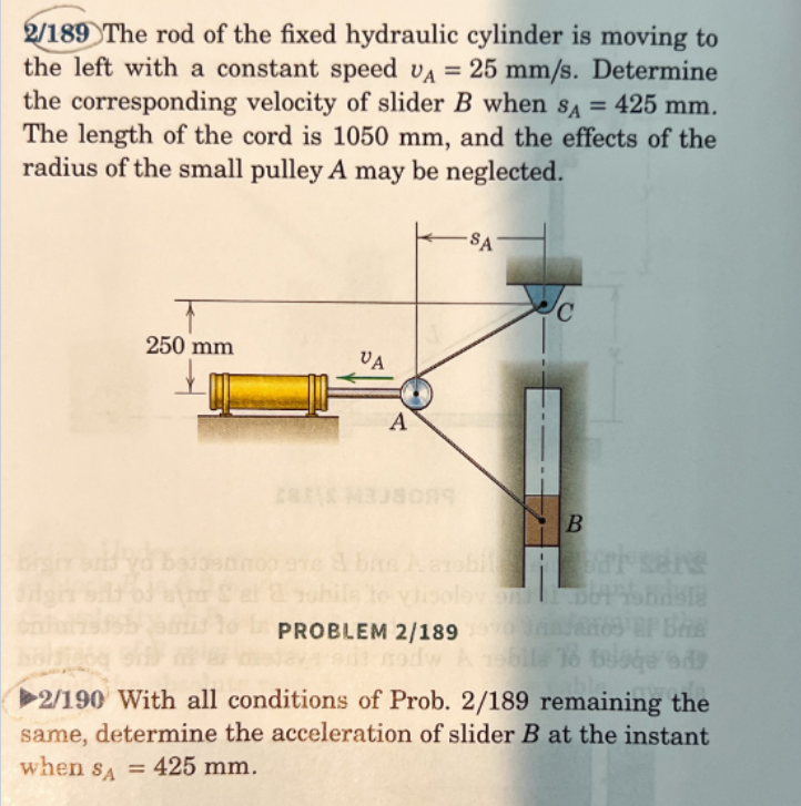Solved 2/189 The rod of the fixed hydraulic cylinder is | Chegg.com