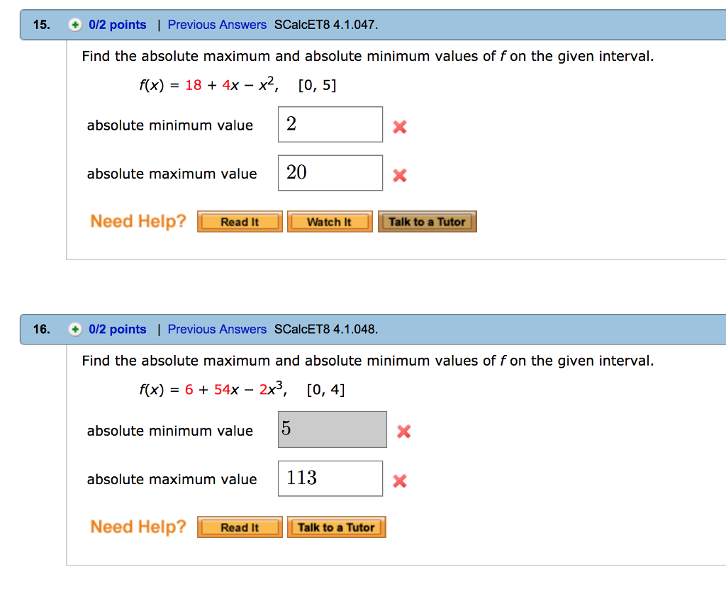 Solved 15. 0/2 points | Previous Answers SCalcET8 4.1.047 | Chegg.com