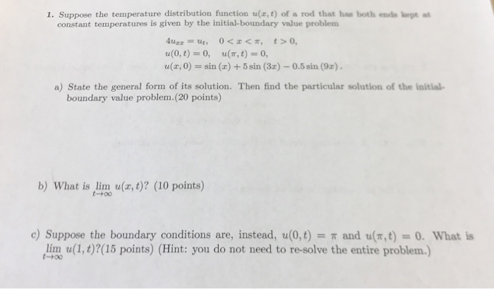 Solved 1. Suppose the temperature distribution function u(x, | Chegg.com