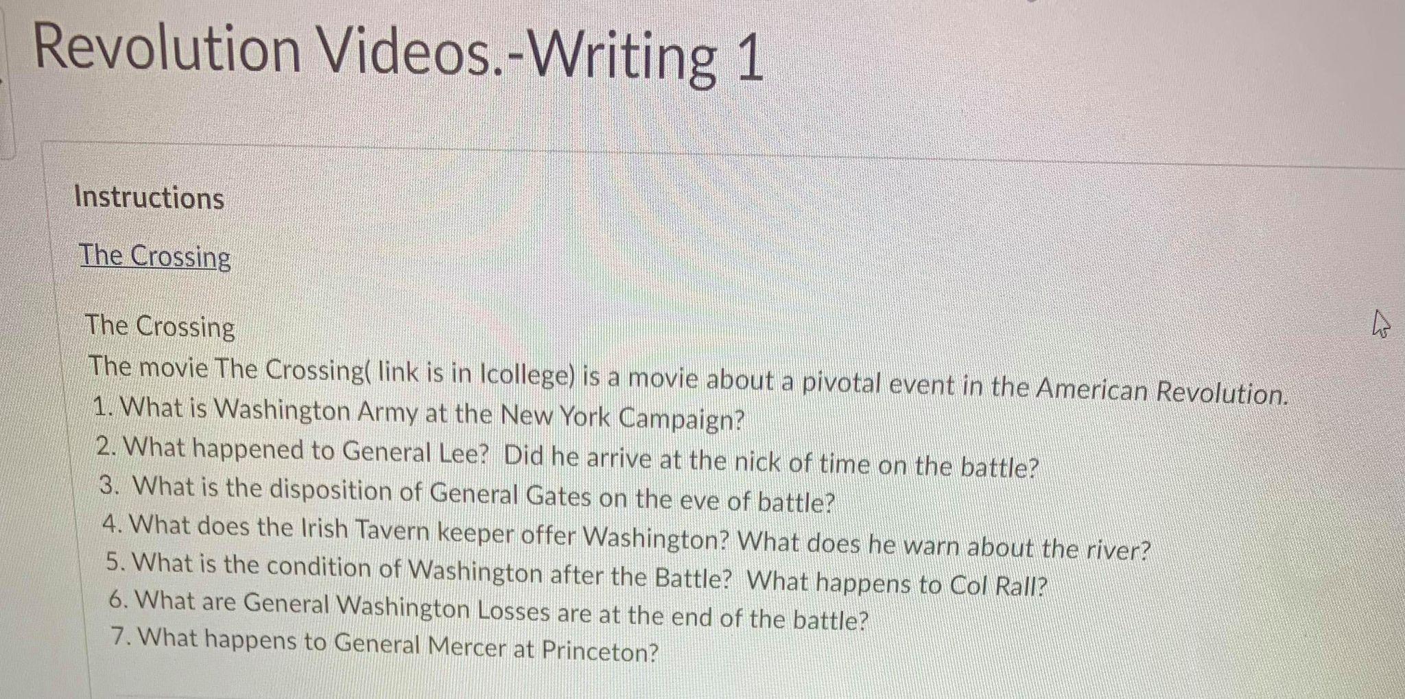 Revolution Videos.-Writing 1 Instructions The | Chegg.com