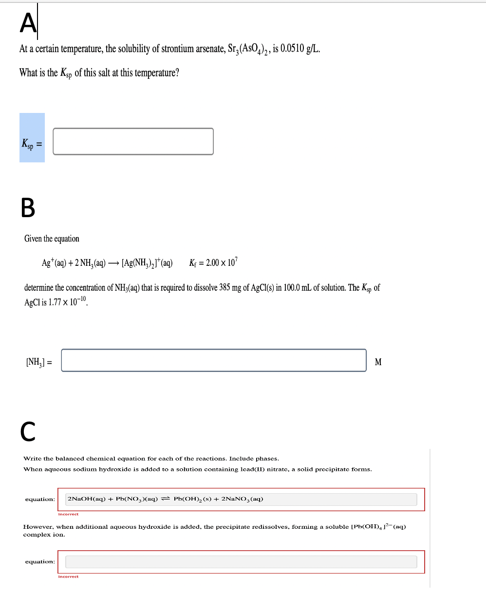 Solved At a certain temperature, the solubility of strontium | Chegg.com