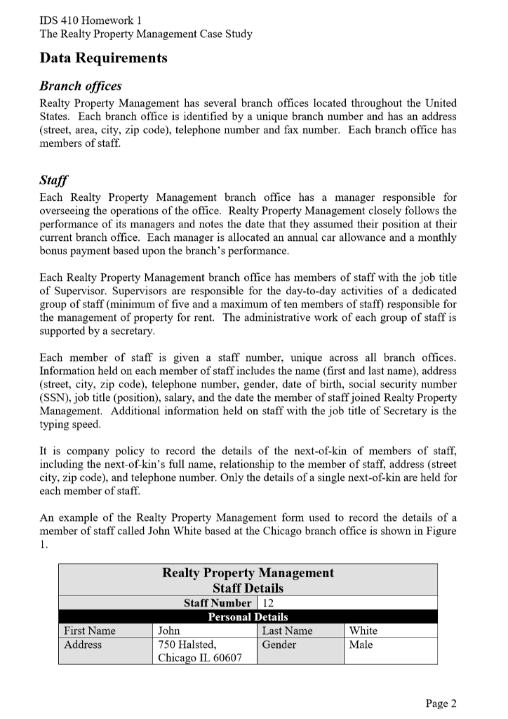 IDS 410 Homework 1 The Realty Property Management | Chegg.com IDS 410 Homework 1 The Realty Property Management | Chegg.com