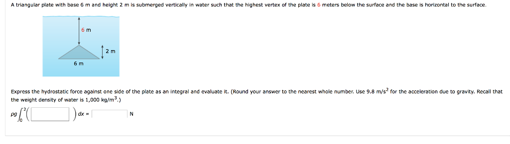Solved A triangular plate with base 6 m and height 2 m is | Chegg.com