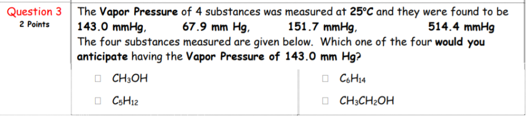 Solved Question 3The Vapor Pressure of 4 substances was | Chegg.com