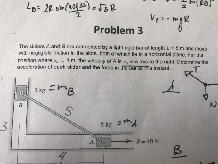 Solved The sliders A and B are connected by a light rigid | Chegg.com