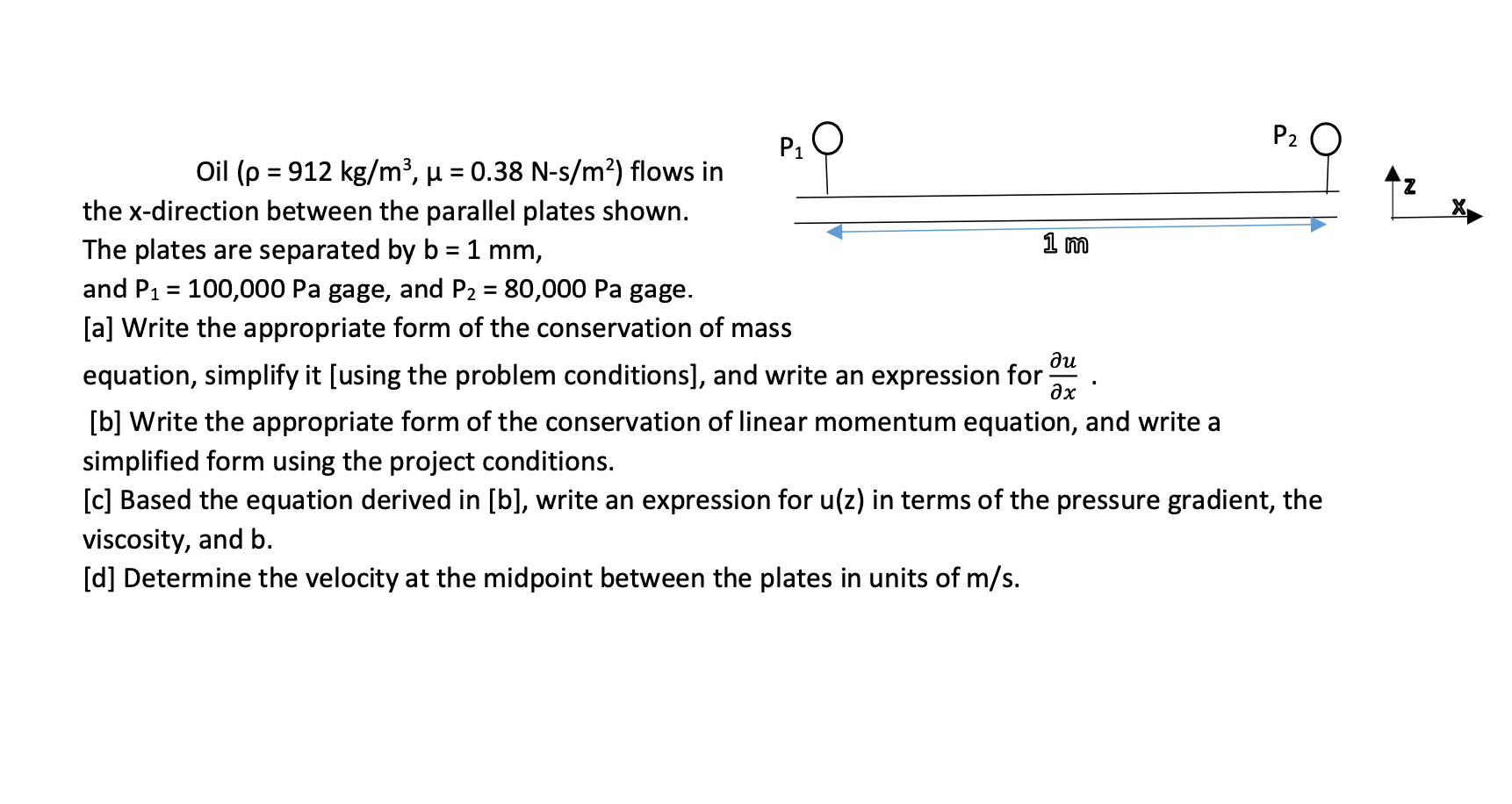 Solved P2 Pz O - = Z 1 m ди Oil (p = 912 kg/m3, u = 0.38 | Chegg.com