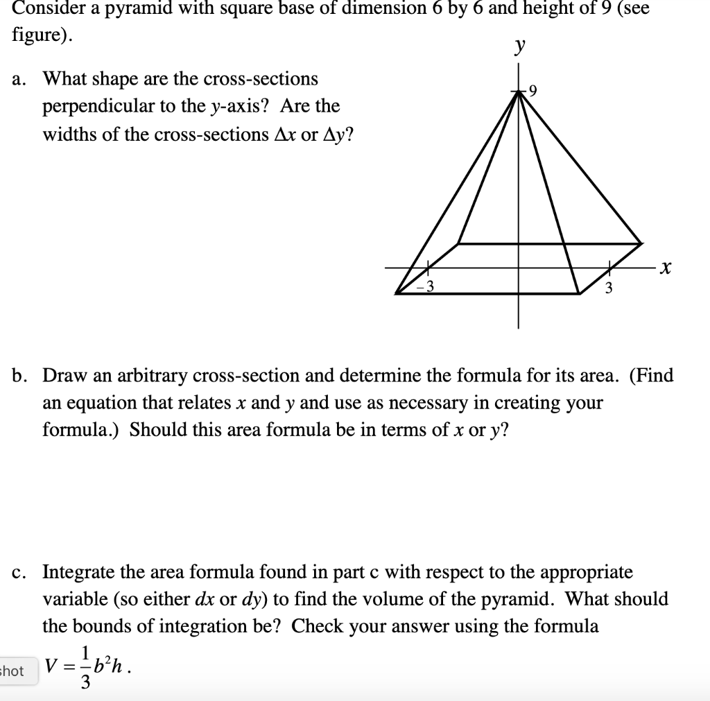 Solved Consider a pyramid with square base of dimension 6 by | Chegg.com
