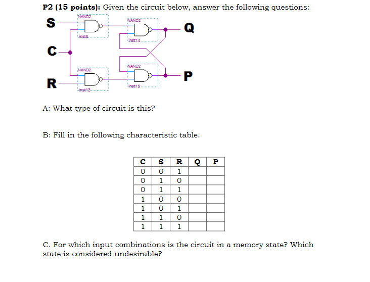Solved P2 (15 points): Given the circuit below, answer the | Chegg.com